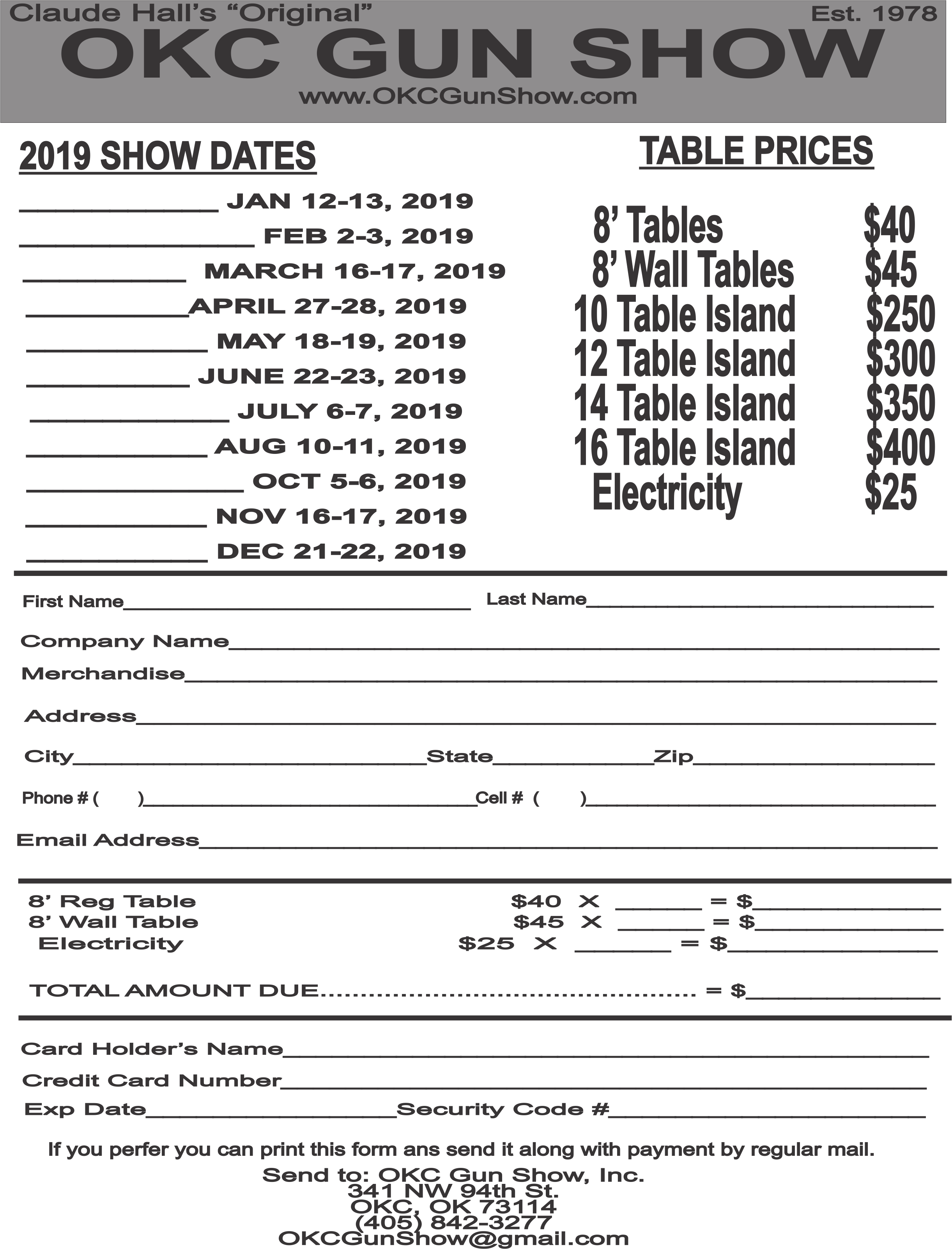 Vendor Reservation Form - Oklahoma City Gun Show